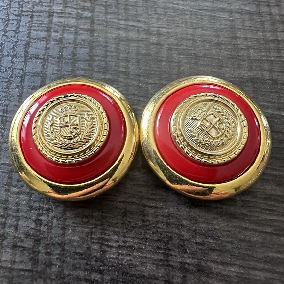 Jewelry | Vintage Liz Claiborne Red Gold Rim Heraldic Coat Of Arms ...